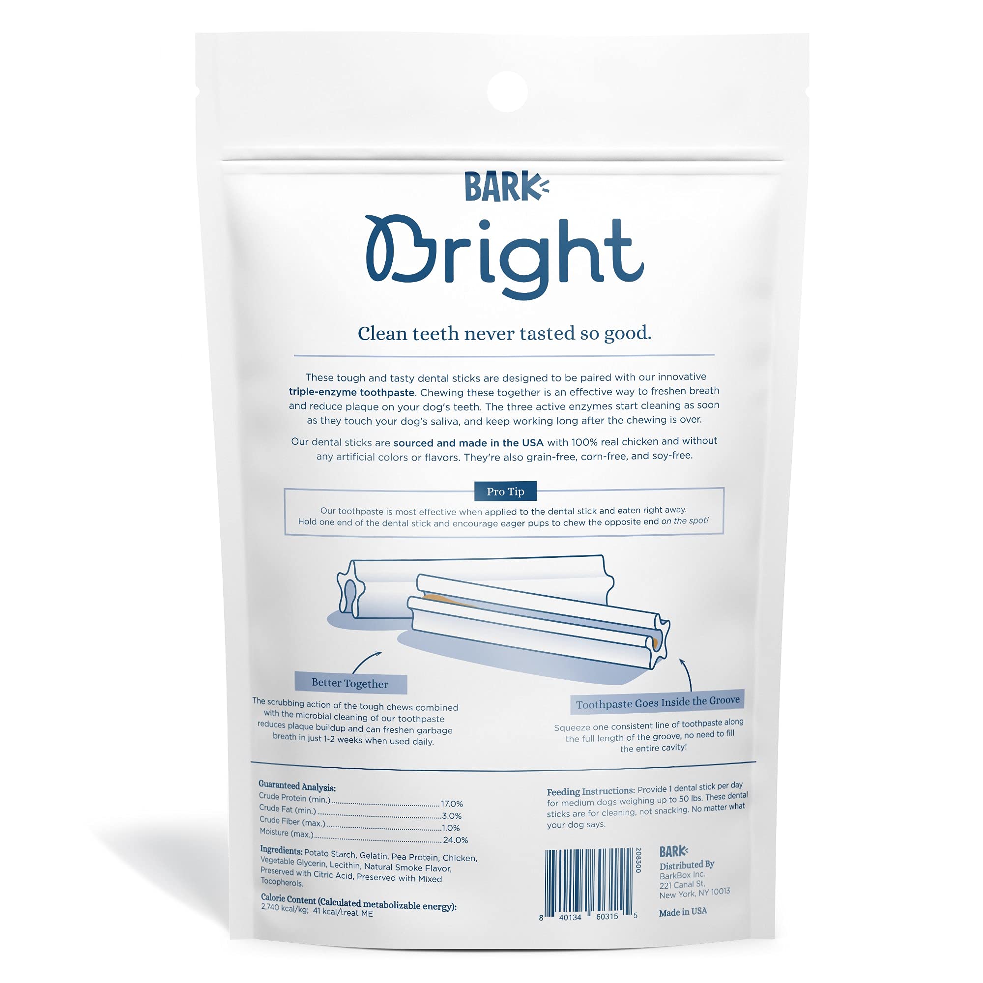 BARK Bright Dental Sticks for Medium Dogs Chews, 15.87 oz., Count of 30