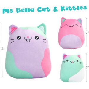 BenBen Cat Plush Toy, 12" and 7'' Plushies, Set of 3, Squishy Kitty Stuffed Animal Toy Hugging Pillow, Soft Cushion Plush Pillow, Chirstmas Gift for Kids, Easter Basket Stuffers