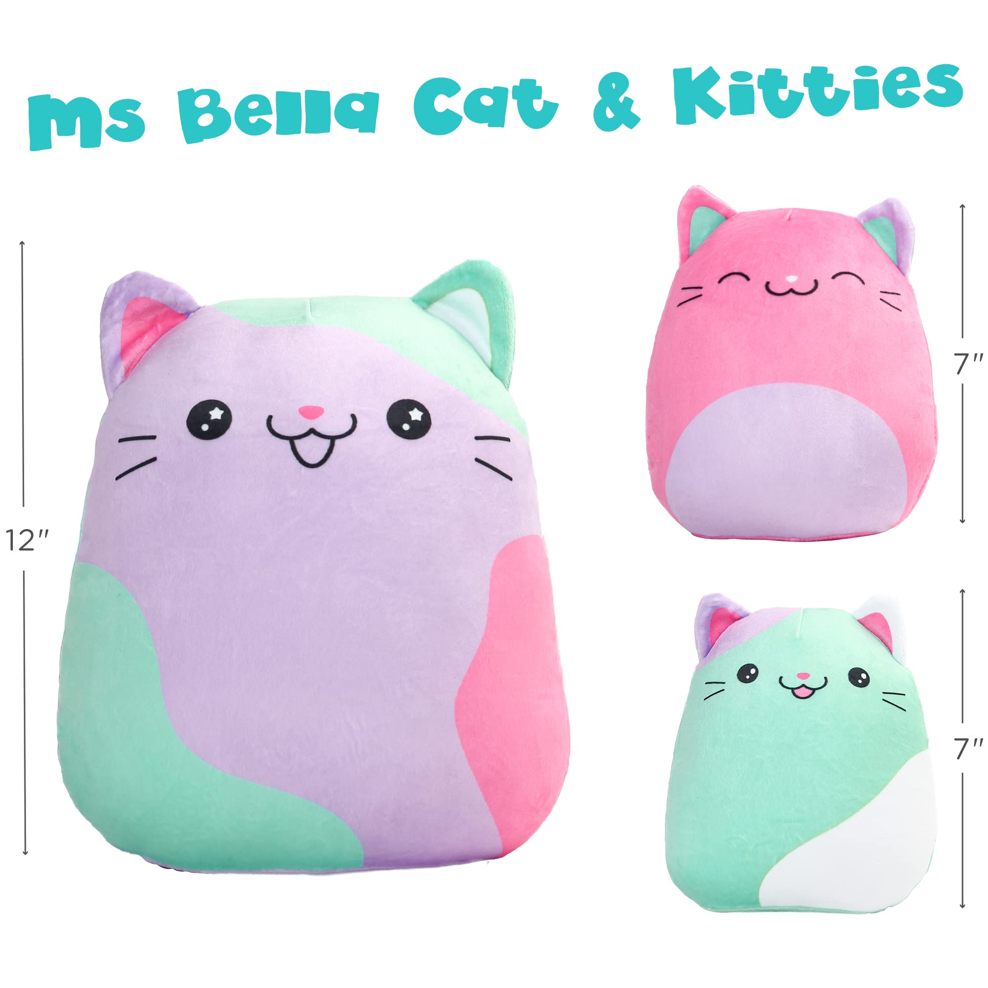 BenBen Cat Plush Toy, 12" and 7'' Plushies, Set of 3, Squishy Kitty Stuffed Animal Toy Hugging Pillow, Soft Cushion Plush Pillow, Chirstmas Gift for Kids, Easter Basket Stuffers