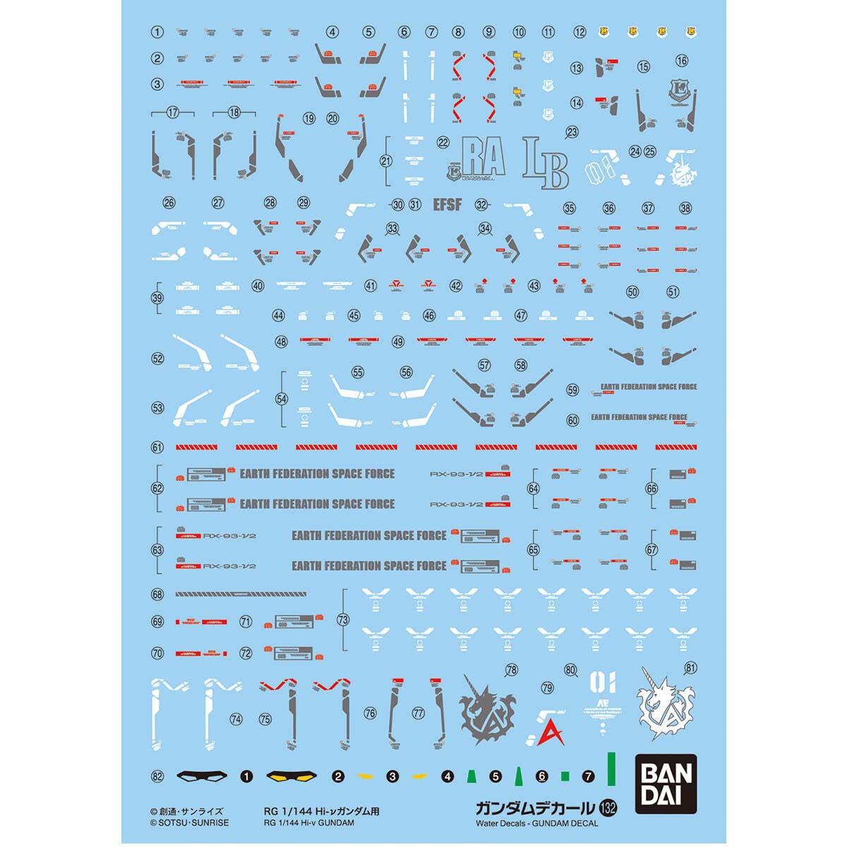 Bandai GD-132 RG 1/144 Hi-Νu Gundam Decals Char's Counterattack Decal BAN25790