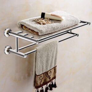 MAT Expert 24” Bath Towel Rack, Stainless Steel Double Storage Tier Towel Bar, Wall-Mounted Towel Holder Organizer, Modern Brushed Finish, Rustproof Towel Shelf for Bathroom/Kitchen/Hotel