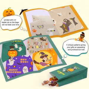 STARRKY Halloween Paper Candy Bags, 24PCS Halloween Goodie Bags Bulk Paper Gift Bags Halloween Treat Bags with Stickers for Kids Party Favor