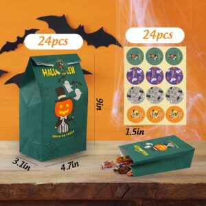 STARRKY Halloween Paper Candy Bags, 24PCS Halloween Goodie Bags Bulk Paper Gift Bags Halloween Treat Bags with Stickers for Kids Party Favor