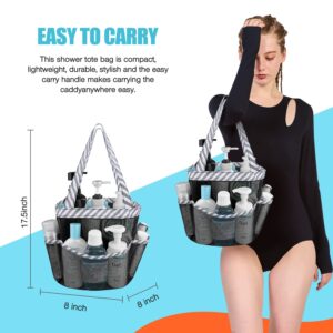 Ndeno Mesh Shower Caddy 8 Pockets Portable, Hanging Portable Toiletry Bag Tote for Men and Women, Quick Dry Bath Organizer Dorm Room Essentials for Beach, Camp, Travel (Gray Strips)