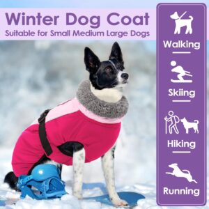 SUNFURA Warm Dog Coat Dog Jacket, Reflective Dog Winter Coats with Adjustable Buckle, Turtleneck Padded Dog Fleece Vest Windproof Waterproof Dog Snow Jacket for Small Medium Large Dogs, Pink XL