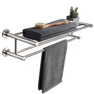 mat expert 24” bath towel rack, stainless steel double storage tier towel bar, wall-mounted towel holder organizer, modern brushed finish, rustproof towel shelf for bathroom/kitchen/hotel