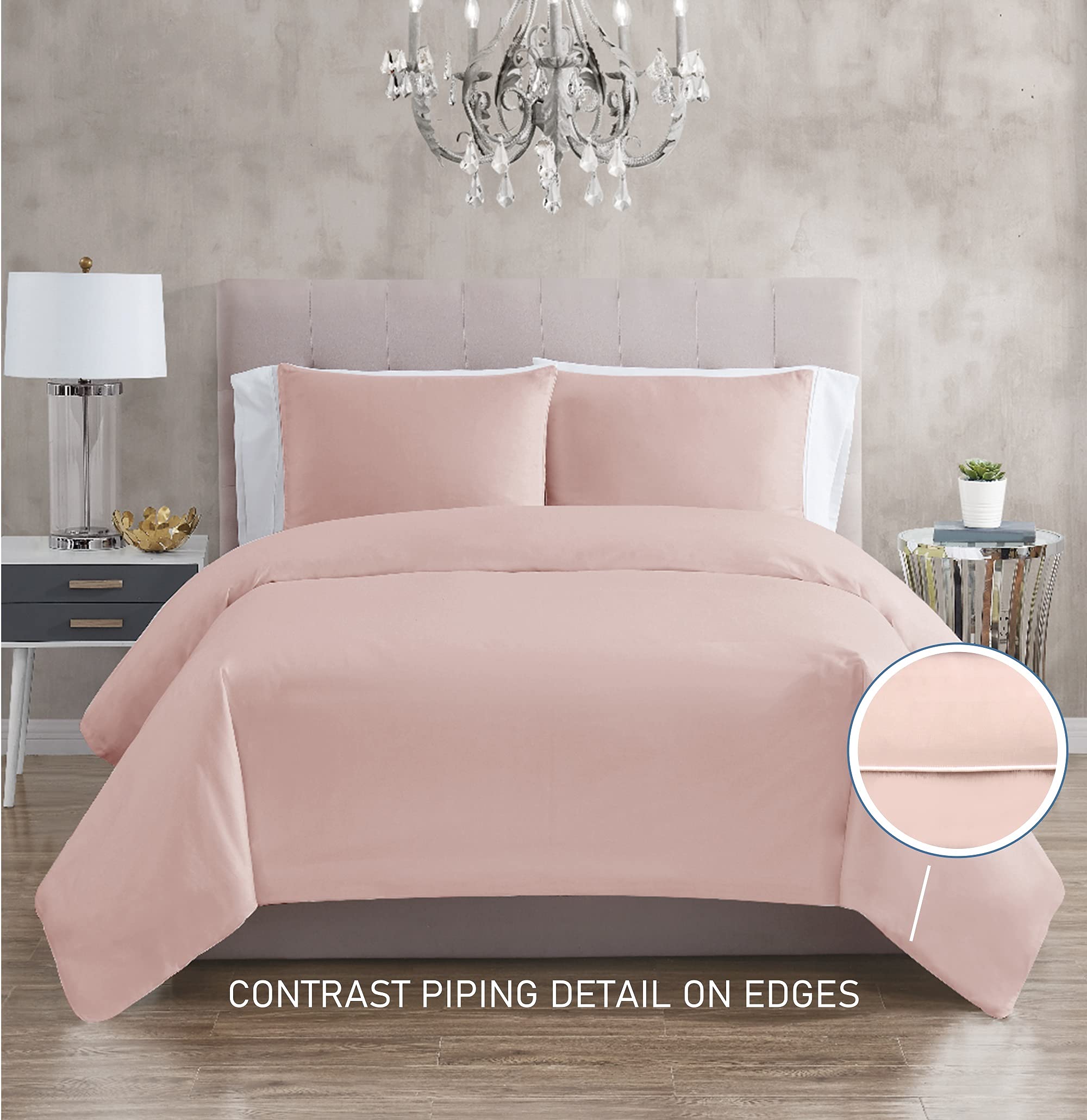 Christian Siriano NY - 300 TC Twin 2 Piece Duvet and Pillowcase Set - Cotton Sateen Collection - Blush