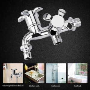 Bathroom Faucet, ABS Plastic Washing Machine Faucet Sink Basin Water Tap with Double Spout & Handle for Home Use(Blossom Handle)