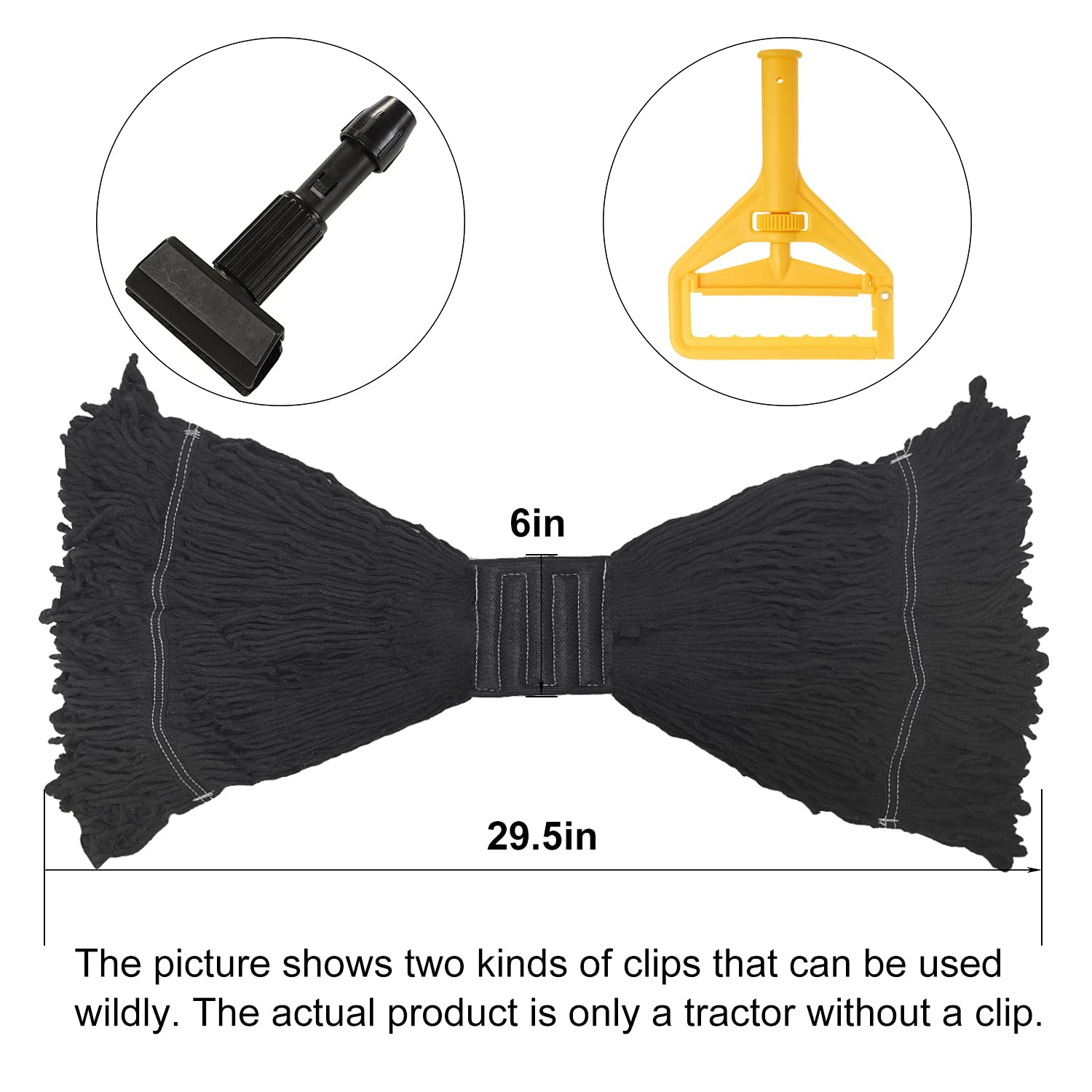 KLHB-YF Loop-End Commercial Mop Head, Heavy Duty Mop Head Replacement,6 Inch Universal Headband,Black Mop Head Replacement for Home, Industrial and Commercial Use