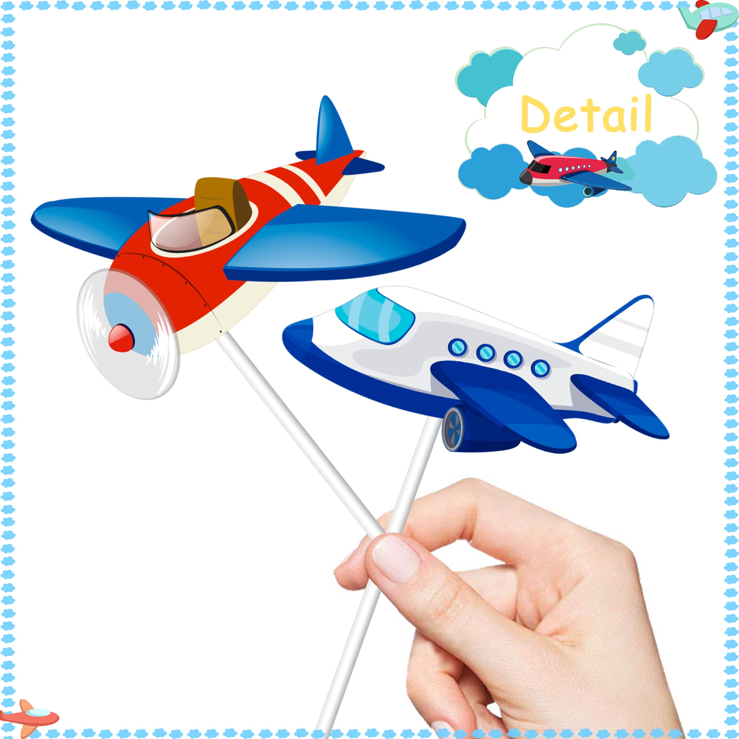 Airplane Cupcake Topper Plane Birthday Party Supplies, Airplane Aircraft Cupcake Toppers for Kids Plane Theme Party Baby SHower Favor Supplies SET of 24