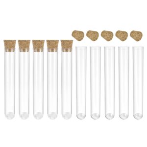 uxcell 10pcs ps plastic test tubes with cork stoppers, round base, 12x60mm, storage container for scientific experiments sample display decorations