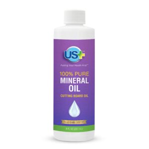 8oz us+ 100% pure mineral oil - cutting board oil - food-grade - usp - gmo-free - restores & protects cutting boards, butcher blocks, countertops, steel surfaces & more