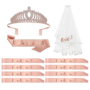 bachelorette party decorations kit, bridal shower gift supplies, rose gold bride to be bachelorette sash veil crown tiara for bride, team bride tribe sash for bridesmaids