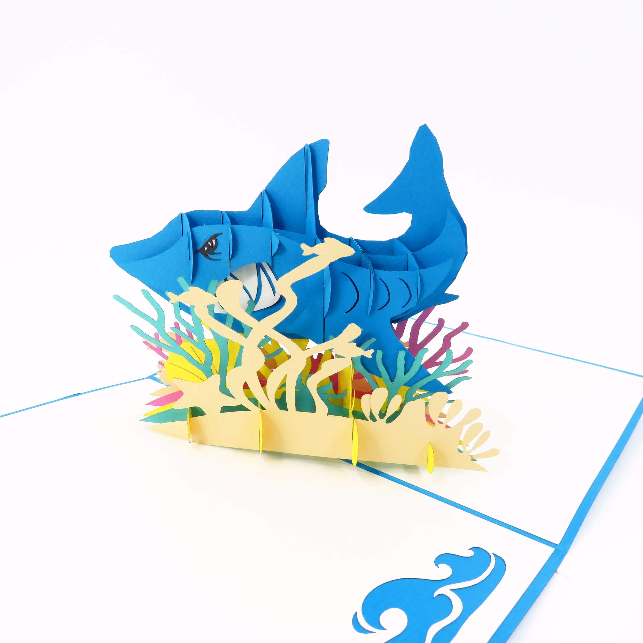 POP CARD EXPRESS White Shark Pop Up Card, 3D Popup Greeting Card - Ocean Birthday Pop Up Card, Congratulations, Thank you, Get Well for Friend, for son, for husband, for children