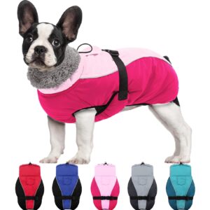 sunfura warm dog coat dog jacket, reflective dog winter coats with adjustable buckle, turtleneck padded dog fleece vest windproof waterproof dog snow jacket for small medium large dogs, pink xl