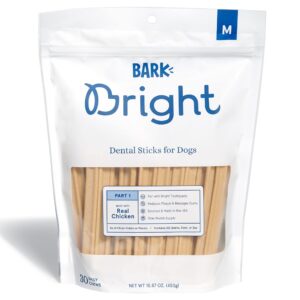 bark bright dental sticks for medium dogs chews, 15.87 oz., count of 30