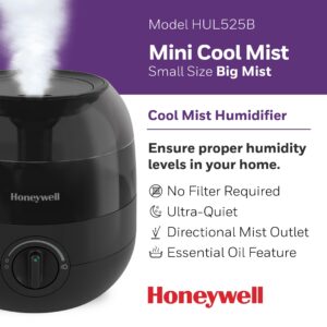 Honeywell Mini Cool Mist humidifier, Easy to Fill and Clean, humidifier for small Bedroom, Kids Rooms, or office. Ultra Quiet Operation and Auto Shut-Off - Black, HUL525B