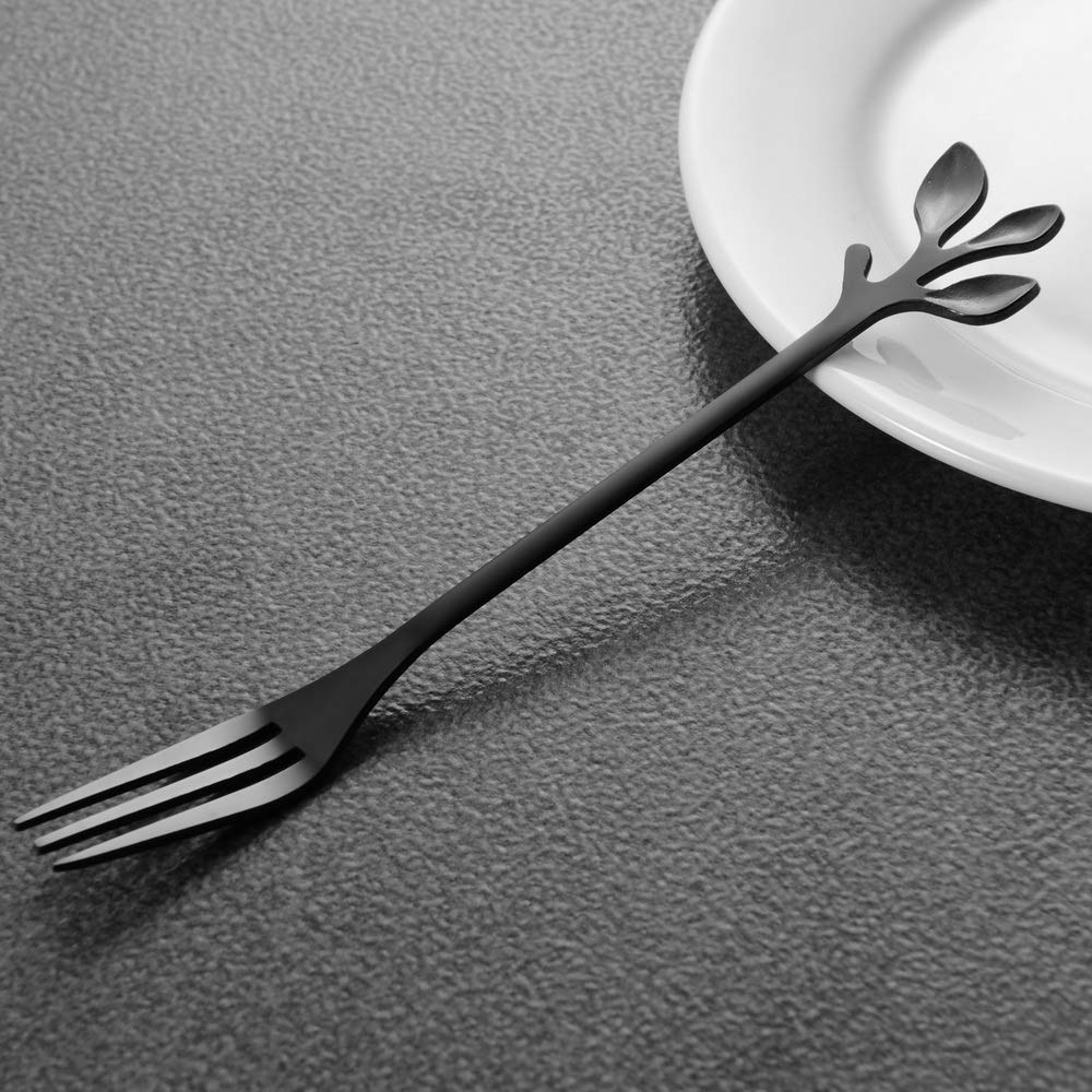 AnSaw Elegant Swan Base Holder Set with 10 pcs Black Leaf 4.7" Stainless Steel Mini Forks for Appetizer, Fruit, Dessert, Cake & Salad