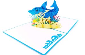 pop card express white shark pop up card, 3d popup greeting card - ocean birthday pop up card, congratulations, thank you, get well for friend, for son, for husband, for children