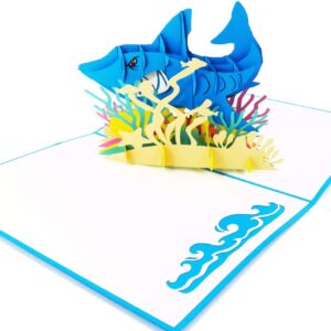 POP CARD EXPRESS White Shark Pop Up Card, 3D Popup Greeting Card - Ocean Birthday Pop Up Card, Congratulations, Thank you, Get Well for Friend, for son, for husband, for children