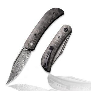 civivi damascus pocket knife for edc, appalachian drifter ii folding knife with 2.96" clip point blade c19010c-ds3