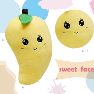 BABOLI Cuddly Mango Plush Toy Pillow Adorable Soft Fruit Stuffed Animal with Smile Face and Cute Expression Pretty Sweet Gifts for Kids Boys and Girls Present for Birthday or Party 17.7 Inches