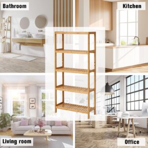 buenotoys Bamboo Corner Shelf, Storage Rack Organizer, Bamboo Shelves Stand for Bathroom Kitchen Living Room Balcony (5-Tier)