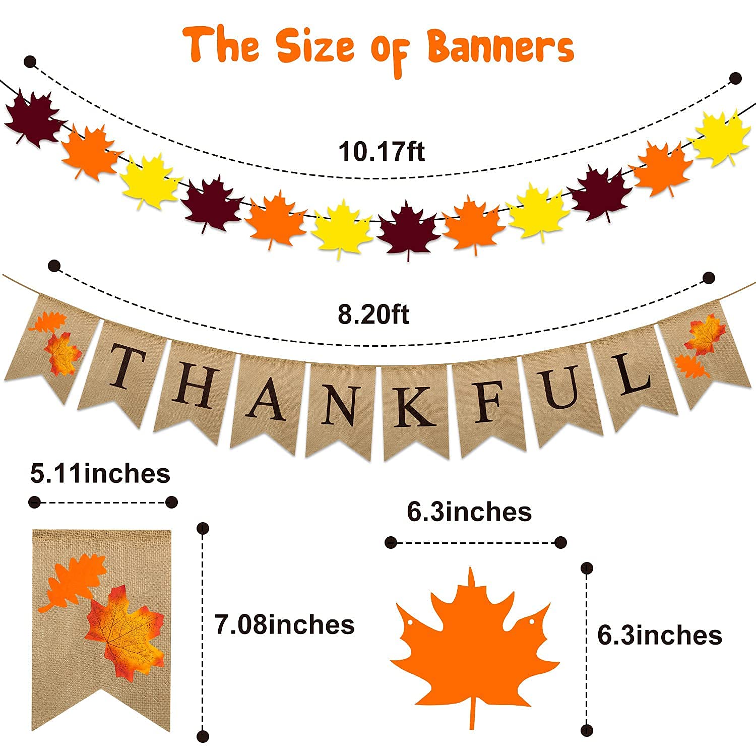 Thankful Burlap Banner, Happy Fall Banner Autumn Maple Leaves Thanksgiving Banner for Mantle Fireplace Rustic Bunting Harvest Garland for Thanksgiving Party Supplies Home Decoration (2 Pcs)