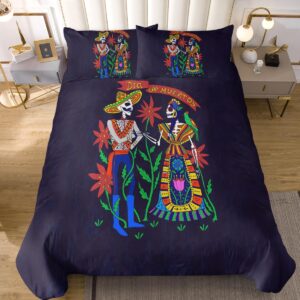 sleepwish the day of the dead bedding skeleton lovers duvet cover set 3 piece dia de los muertos printed design comforter cover sets full 1 duvet cover 2 pillowcases