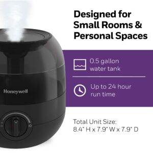 Honeywell Mini Cool Mist humidifier, Easy to Fill and Clean, humidifier for small Bedroom, Kids Rooms, or office. Ultra Quiet Operation and Auto Shut-Off - Black, HUL525B