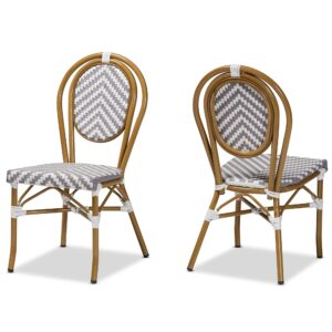 baxton studio alaire classic french indoor and outdoor grey and white bamboo style stackable 2-piece bistro dining chair set