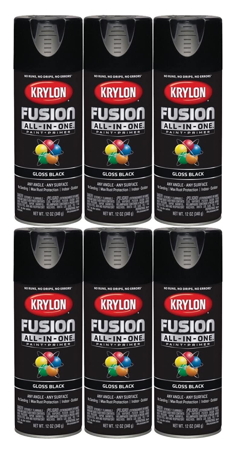 Krylon 6‐Pack of 12 oz K02702007 Black Fusion All‐In‐One Paint & Primer Spray Paint, Gloss