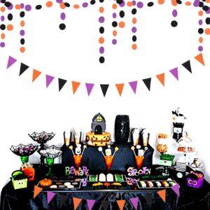 Black Orange Purple Halloween Party-Decorations Banner,2 Pack Graduation 2024 Birthday Baby Shower Streamers Garland Decor Glitter Paper Triangle Pennant Flags Bunting Lasting Surprise