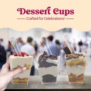 Sammray 5 oz Dessert Cups with Lids and Spoons (100 Pack) – Plastic Parfait Cups for Appetizer and Desserts be it, Mousse, Tiramisu, Pudding, or salads - Perfect for Parties