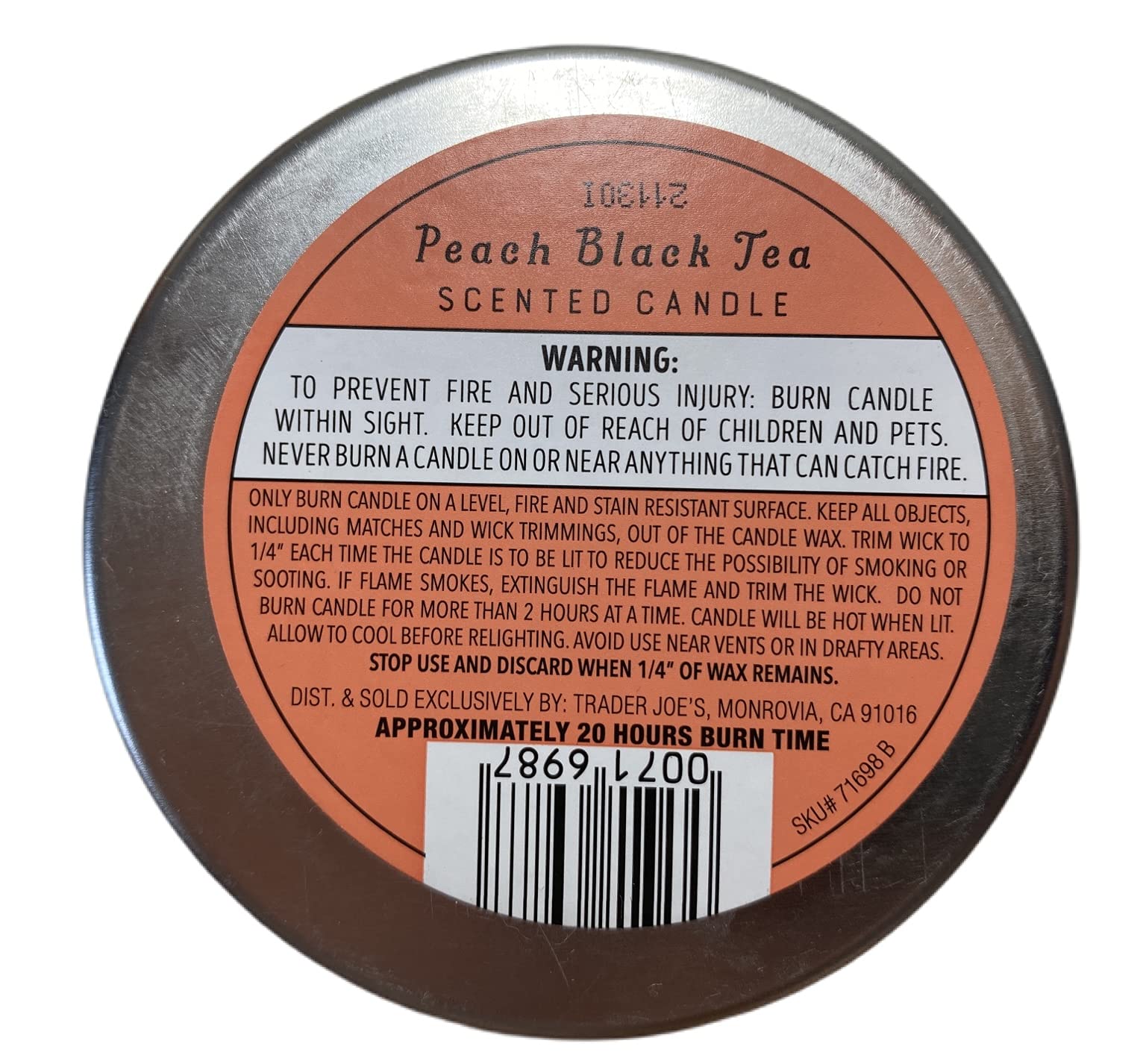 Trader Joe's Peach Black Tea Scented Candle, 5.7 oz (Pack of 2)