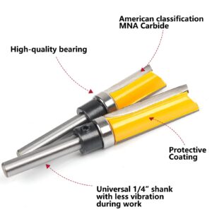 MNA Top Bearing Flush Trimer Bit 4 Pcs Set, Pattern Flush Trim Router Bit Set, 1/4 Inch Shank. Great for Edging, Veneer, or Laminate