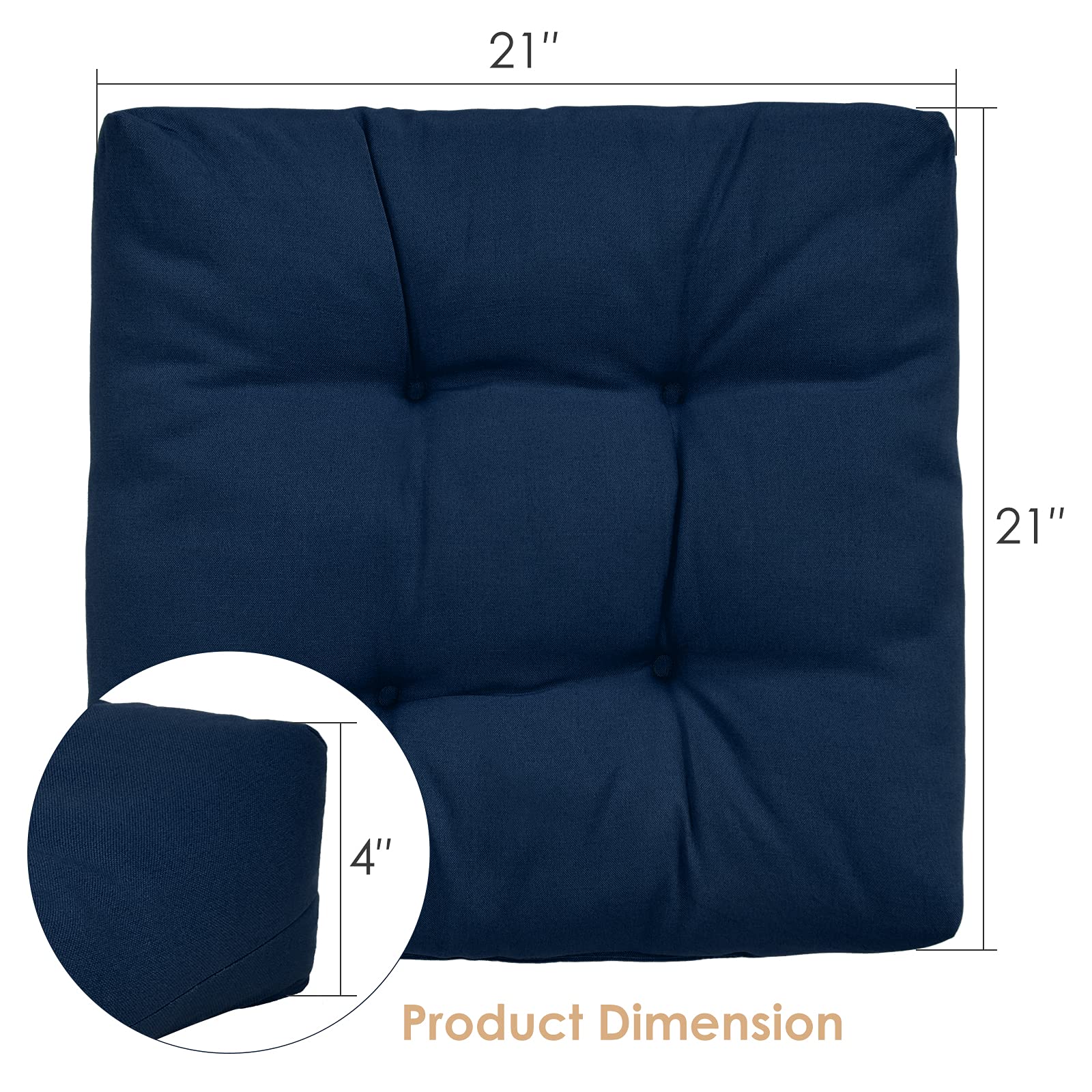 Giantex 2 Pack Tufted Patio Cushions, 4 Inch Thick Outdoor Chair Pads, Waterproof and High Elasticity, 21"X21" Square Deep Seat Cushion for Patio Furniture, Set of 2 Indoor Floor Cushion