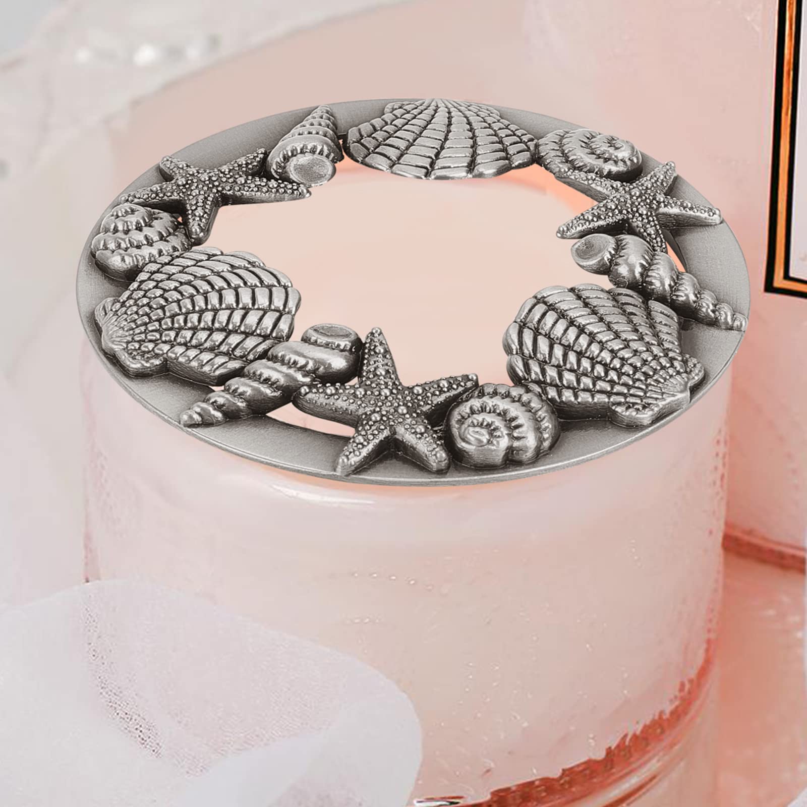 GORGECRAFT Candle Toppers Scented Candle Cover Jar Lids Shades Sleeves Gifts Shell Starfish Pattern Candle Accessories for Women - Help Candle Melt Evenly, Silver