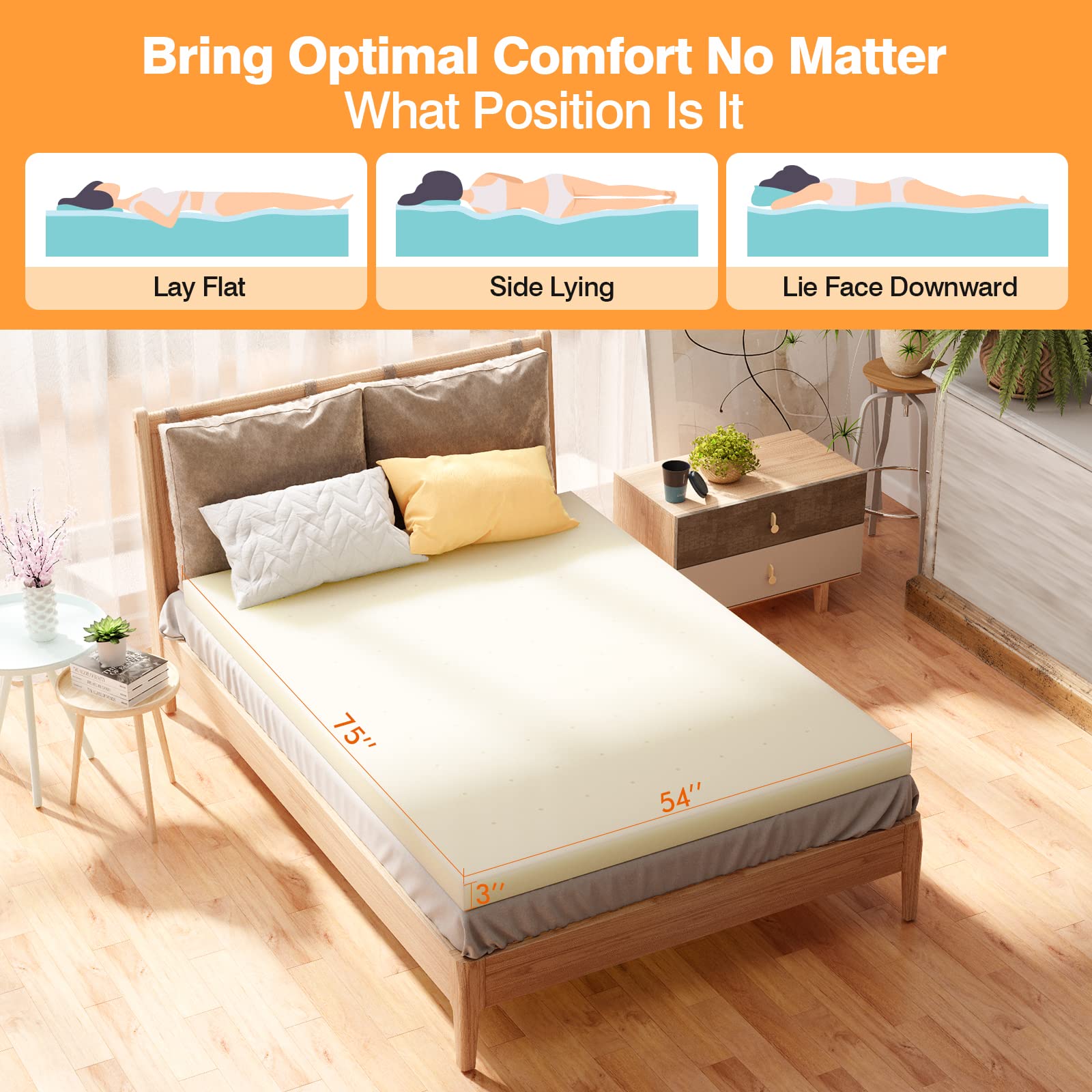 Giantex Bed Mattress Topper, 3 Inch Thickness Soft Mattress Pad, Full Bed Topper