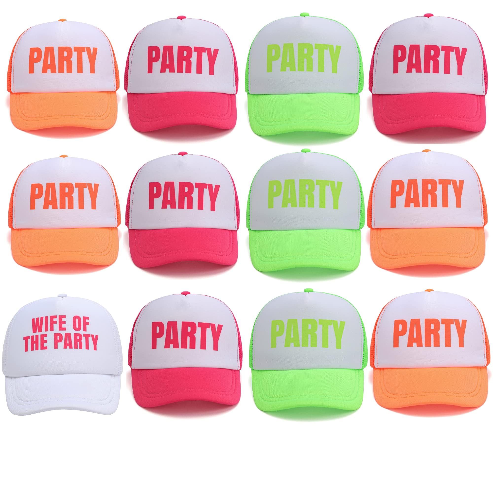 Pop Fizz Designs Bachelorette Party Favors - Bride Hat and 11 Bride Tribe Hats (12 Pack Neon Trucker Hats)