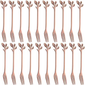 ansaw elegant stainless steel dessert forks, 20-pc set - rose gold mini leaf design, 4.7" perfect for fruit, appetizer, cake & salad, ideal for cocktail parties & home use