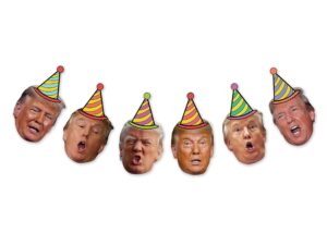 donald trump face birthday garland, funny trump portrait bday party decor, birthday party banner for trump fan