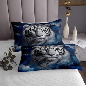 Tiger Bedspread Nebula Galaxy Coverlet Set African Safari Animals Quilted For Kids Boys Black White Tiger Shiny Clouds Cosmos Bedspread Quilt Set With 2 Pillow Cases Queen Size Bedroom Decor