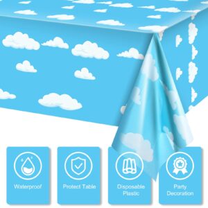 Blue Sky White Clouds Birthday Party Supplies Cartoon Story Tablecloth Party Table Cover Cartoon Table Banner for Baby Kids Shower Birthday Party Decorations, 54 x 108 Inch（3）