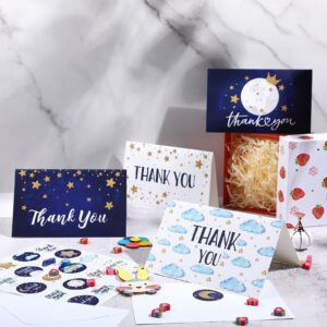 Tenare 24 Blue Stars Thank You Cards with Envelopes and Stickers,blue Gold Foil Thanks Stickers and Blank Greeting Cards for Baby Shower Birthday Weddings Graduations Party Supplies