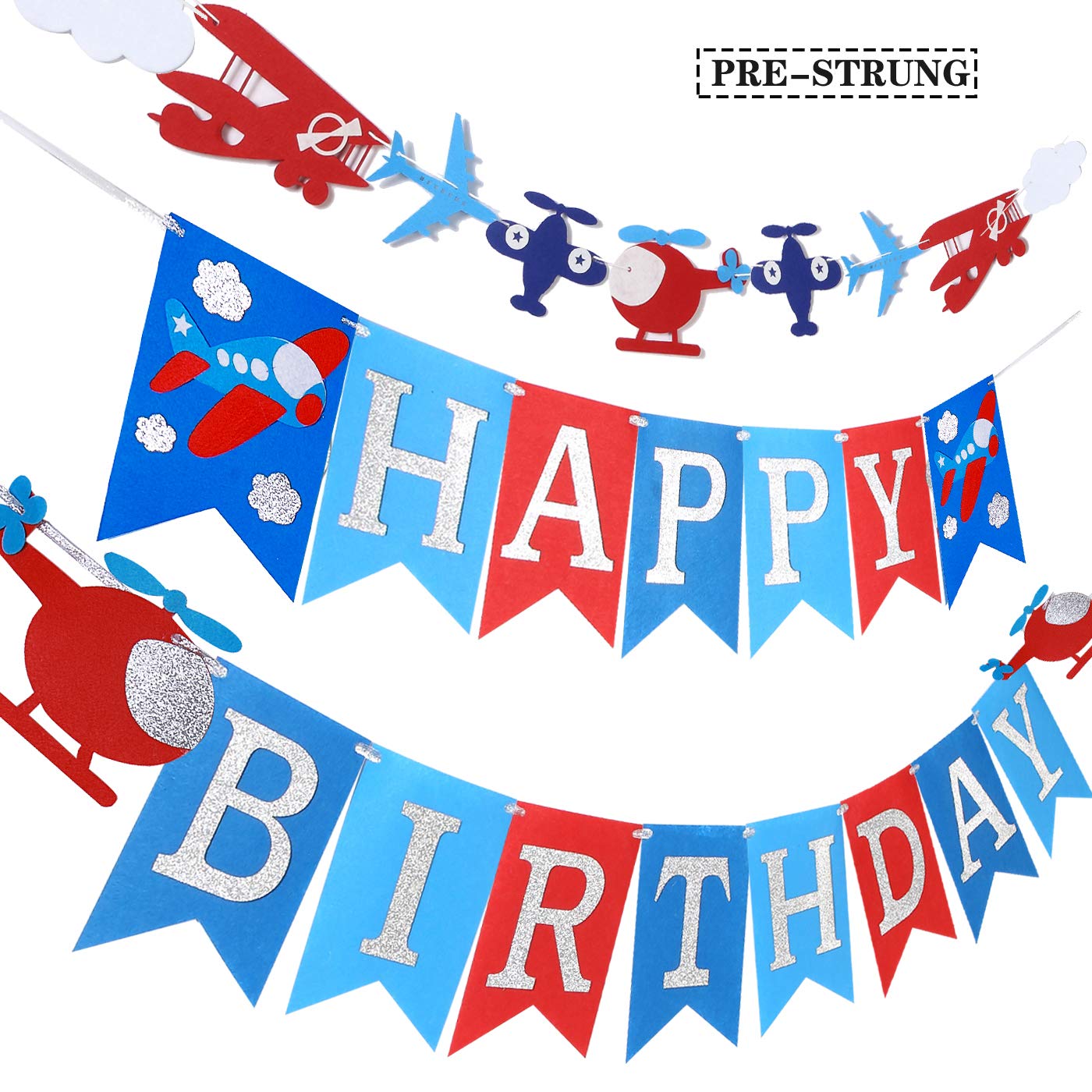 Airplane party decorations, Airplane birthday party supplies,Happy Birthday Banner Airplane Aircraft Garland Foil Latex Balloons Cake Cupcake Toppers for Kids Plane Theme Party Baby Shower Supplies