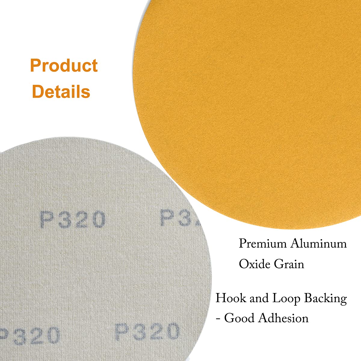 Aiyard 6-Inch No-Hole Hook and Loop Sanding Discs 320-Grit, Random Orbital Sandpaper for Automotive and Woodworking, 100-Pack