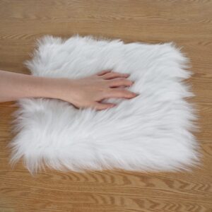 molain faux fur chair pad faux fur rugs 12 inch square cover seat fuzzy cushion carpet mat soft fluffy area rug couch for living bedroom sofa, photographing background (white)