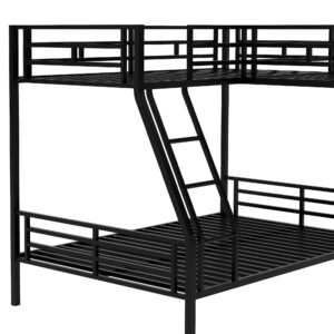 Triple Bunk Beds Twin Over Full Bunk Bed Attached a Loft Bed with Desk L-Shape Triple Loft Bed Metal Frame for Dorm, Boys & Girls Teens Kids Adults, Black