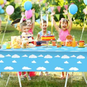 Blue Sky White Clouds Birthday Party Supplies Cartoon Story Tablecloth Party Table Cover Cartoon Table Banner for Baby Kids Shower Birthday Party Decorations, 54 x 108 Inch（3）